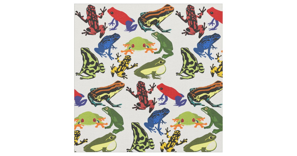 Fun Colorful Frog (poison dart frogs) pattern Fabric | Zazzle