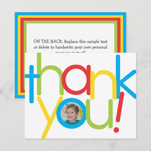 Fun Colorful Kids Photo Thank You Card | Zazzle