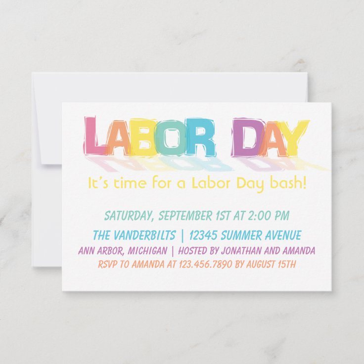 Fun Colorful Labor Day Invitation | Zazzle