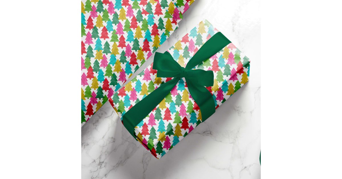 Fun Colorful Paper Christmas Trees Wrapping Paper | Zazzle