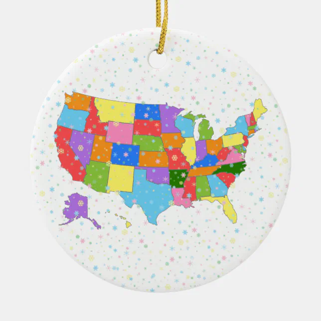 Fun Colorful Pastel Snowflakes and Map of the USA Ceramic Ornament | Zazzle