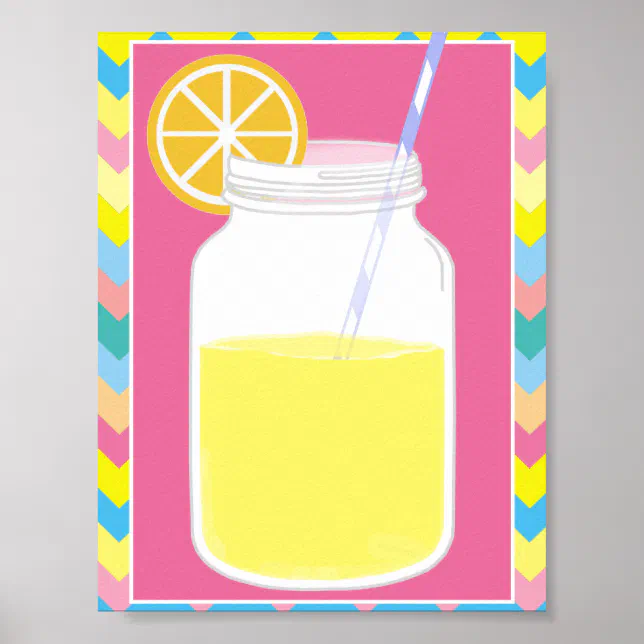 Fun Colorful Pink Lemonade Straw | Chevron Poster | Zazzle