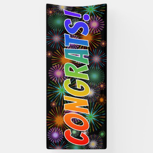 Fun, Colorful, Rainbow "CONGRATS!" + Fireworks Banner | Zazzle