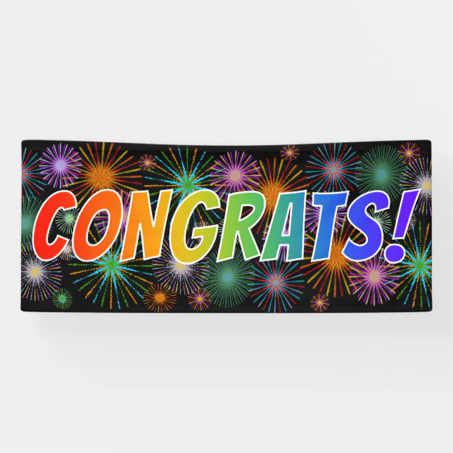 Fun, Colorful, Rainbow "CONGRATS!" + Fireworks Banner | Zazzle