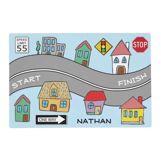 Fun Colorful Road Map Kids Mealtime Placemat | Zazzle