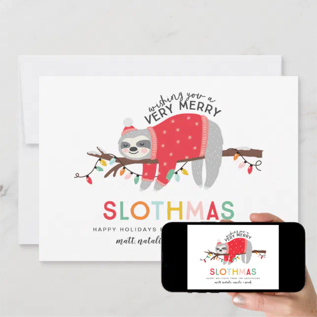 fun colorful sloth christmas holiday card | Zazzle