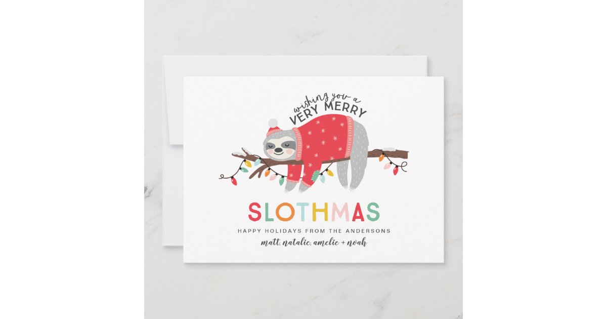 fun colorful sloth christmas holiday card | Zazzle