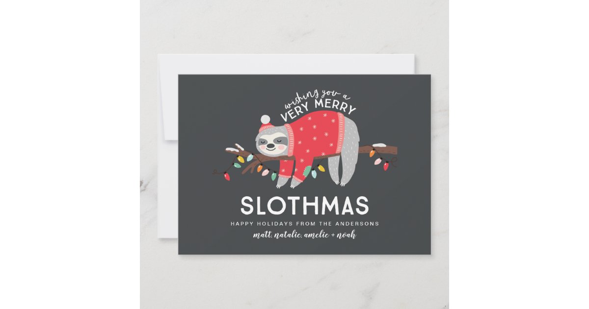 fun colorful sloth christmas holiday card | Zazzle