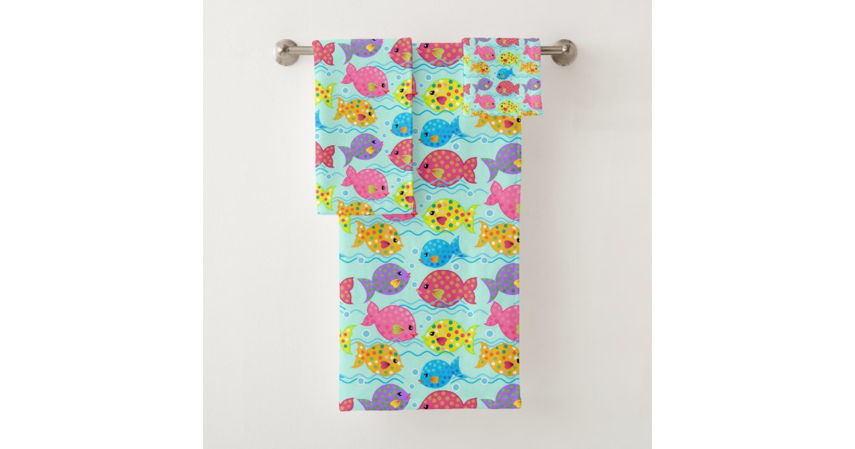 Fun Colorful Summer Fish Pattern Bath Towel Set | Zazzle