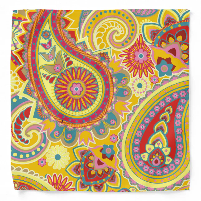 Fun Colorful Yellow Indian Paisley Pattern Bandana | Zazzle