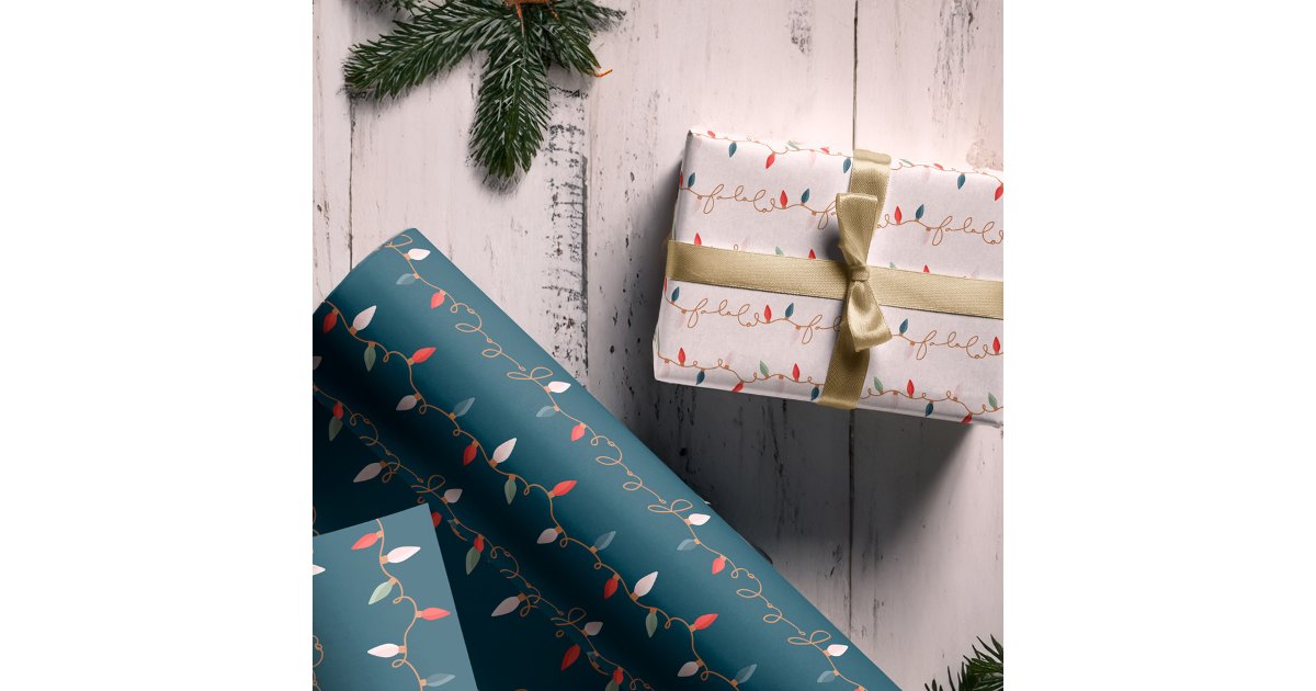 Fun Colourful Fa La Christmas String Light Wrapping Paper Sheets | Zazzle