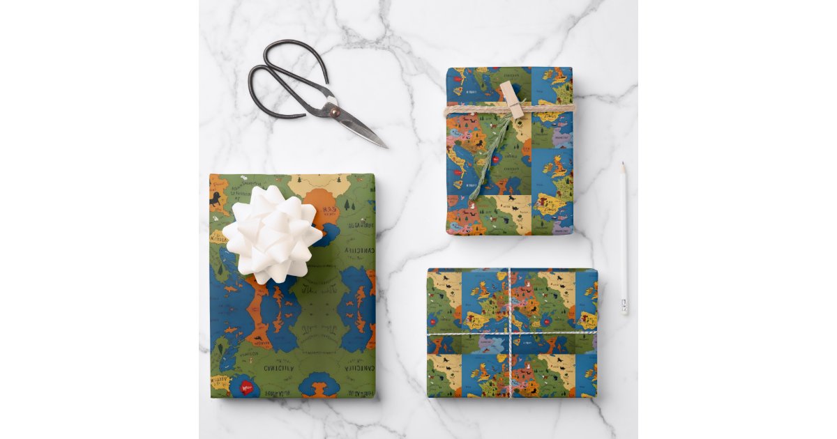 Fun colourful kids world map wrapping paper sheets | Zazzle