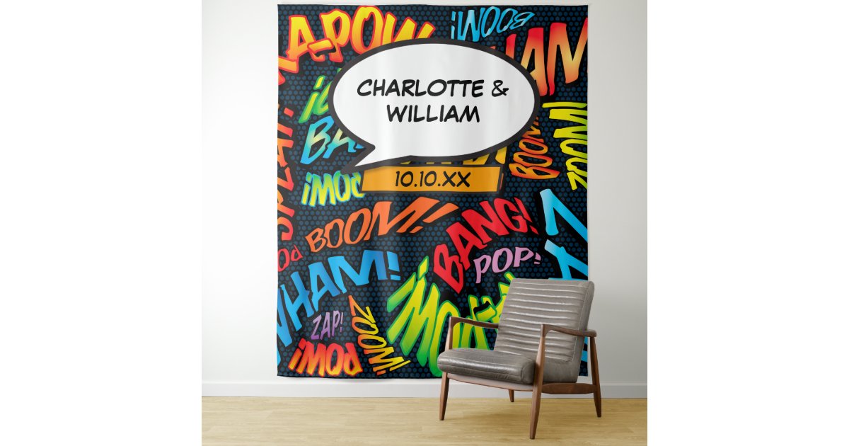 Fun Comic Book Wedding Photo Booth Backdrop | Zazzle