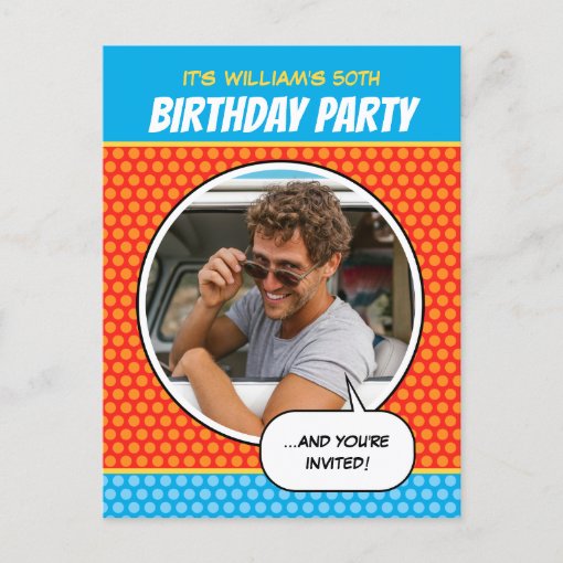 Fun Comic Style Any Age Birthday Party BBQ Orange Postcard | Zazzle