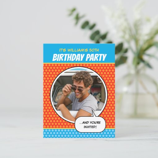 Fun Comic Style Any Age Birthday Party BBQ Orange Postcard | Zazzle