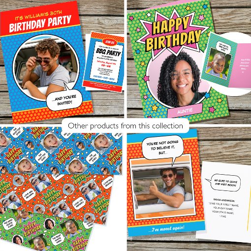 Fun Comic Style Any Age Birthday Party BBQ Orange Postcard | Zazzle