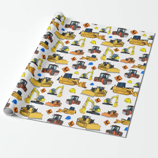 Fun Construction Vehicles Illustrations Pattern Wrapping Paper | Zazzle