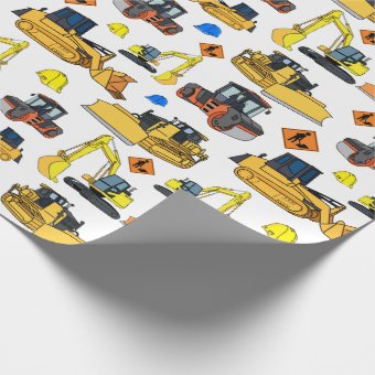 Fun Construction Vehicles Illustrations Pattern Wrapping Paper | Zazzle