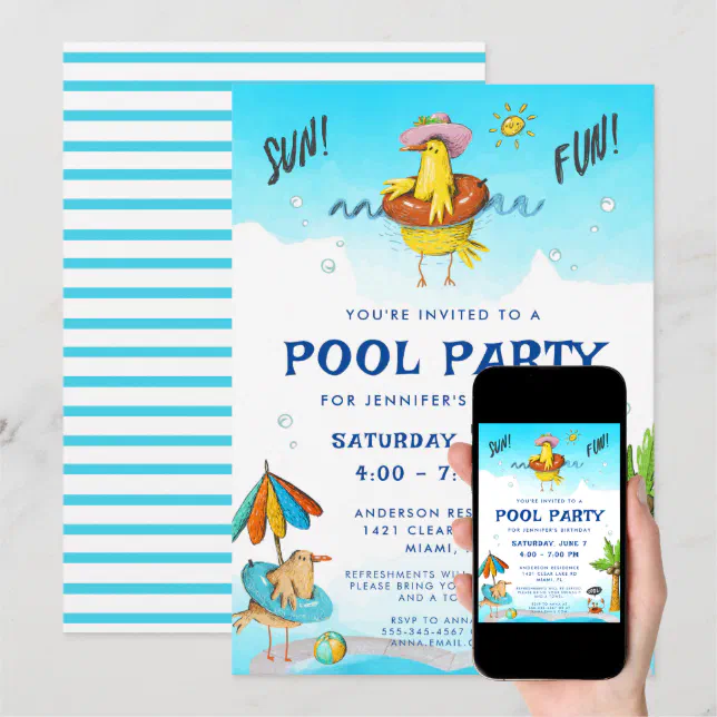 Fun Cool Pool Party Birthday Invitation | Zazzle