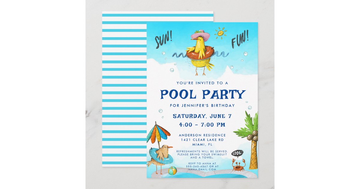 Fun Cool Pool Party Birthday Invitation | Zazzle