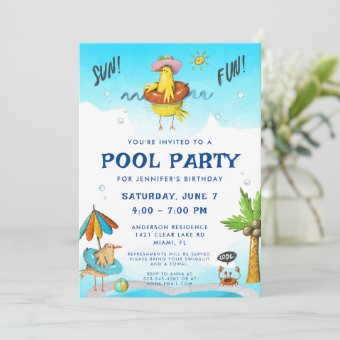 Fun Cool Pool Party Birthday Invitation | Zazzle