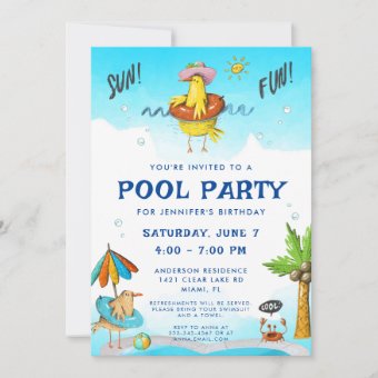 Fun Cool Pool Party Birthday Invitation | Zazzle