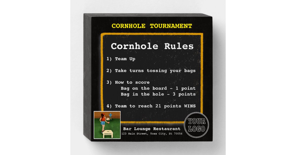 Fun Cornhole Tournam Bar Restaurant Cornhole Rules Wooden Box Sign | Zazzle