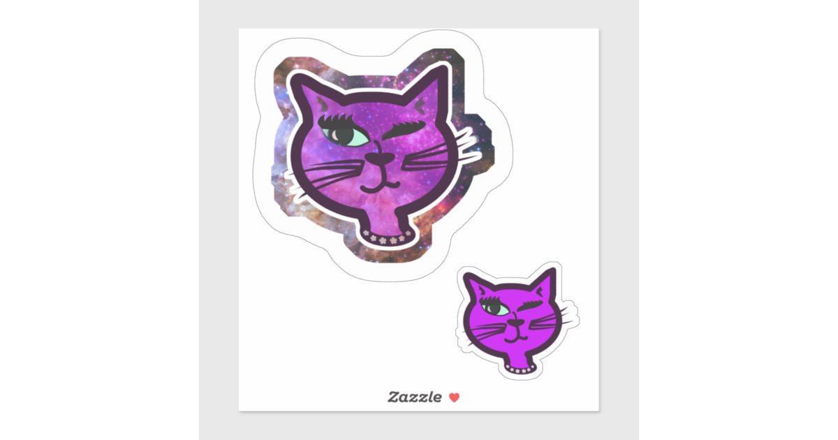 Fun Cosmos Sparkle Winking Cat Sticker | Zazzle