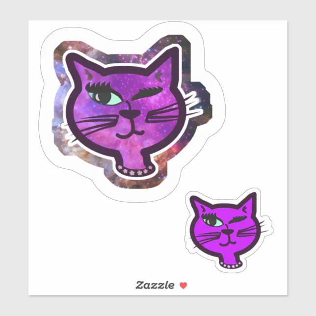 Fun Cosmos Sparkle Winking Cat Sticker | Zazzle