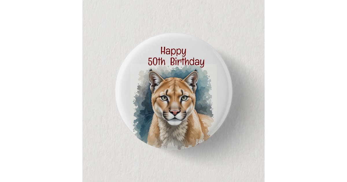 Fun Cougar Over the Hill Custom Age Birthday Button | Zazzle