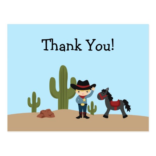 Fun cowboy western boy thank you postcard | Zazzle