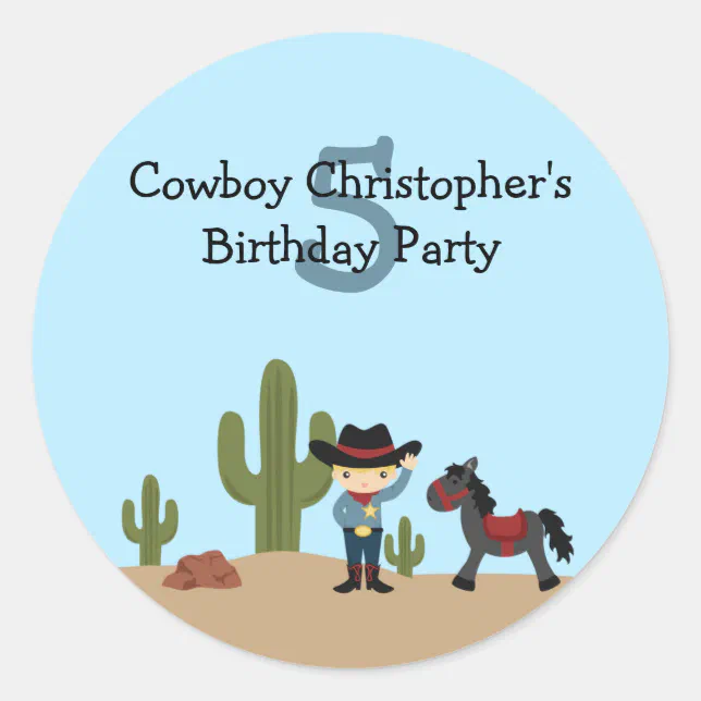Fun cowboy western boy's birthday party stickers | Zazzle