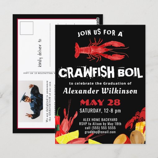 Fun Crawfish Boil Graduation Photo Postcard | Zazzle
