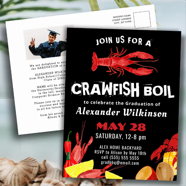 Fun Crawfish Boil Graduation Photo Postcard | Zazzle