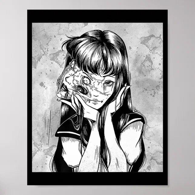 Fun Creepy Horror Manga Anime Woman Eyes Halloween Poster | Zazzle
