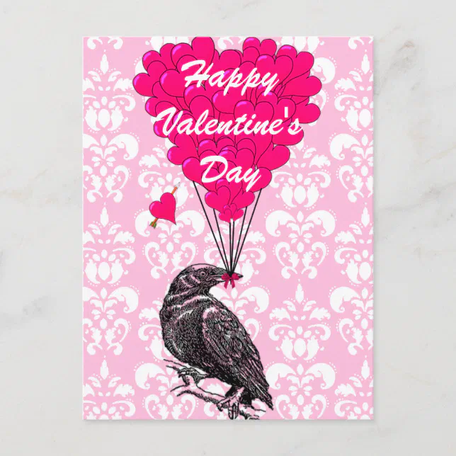 Fun crow love heart Valentines Holiday Postcard | Zazzle