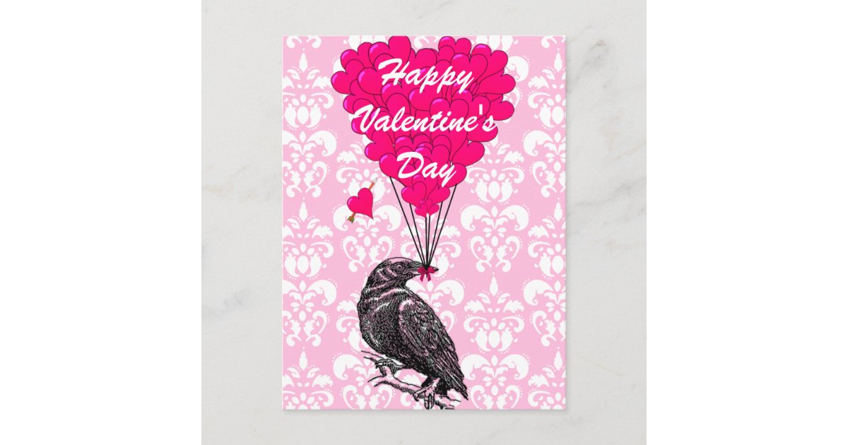 Fun crow love heart Valentines Holiday Postcard | Zazzle