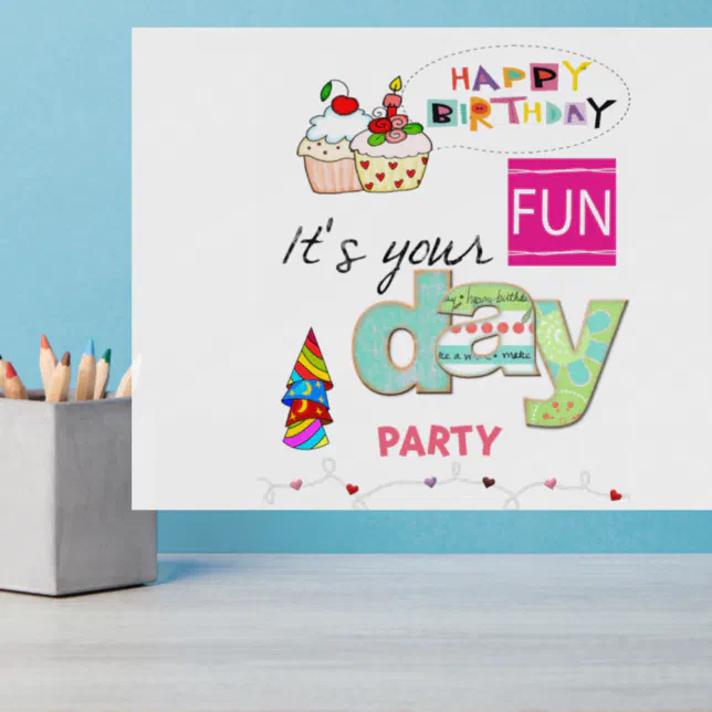 FUN Cupcake Happy Birthday Wall Decal | Zazzle