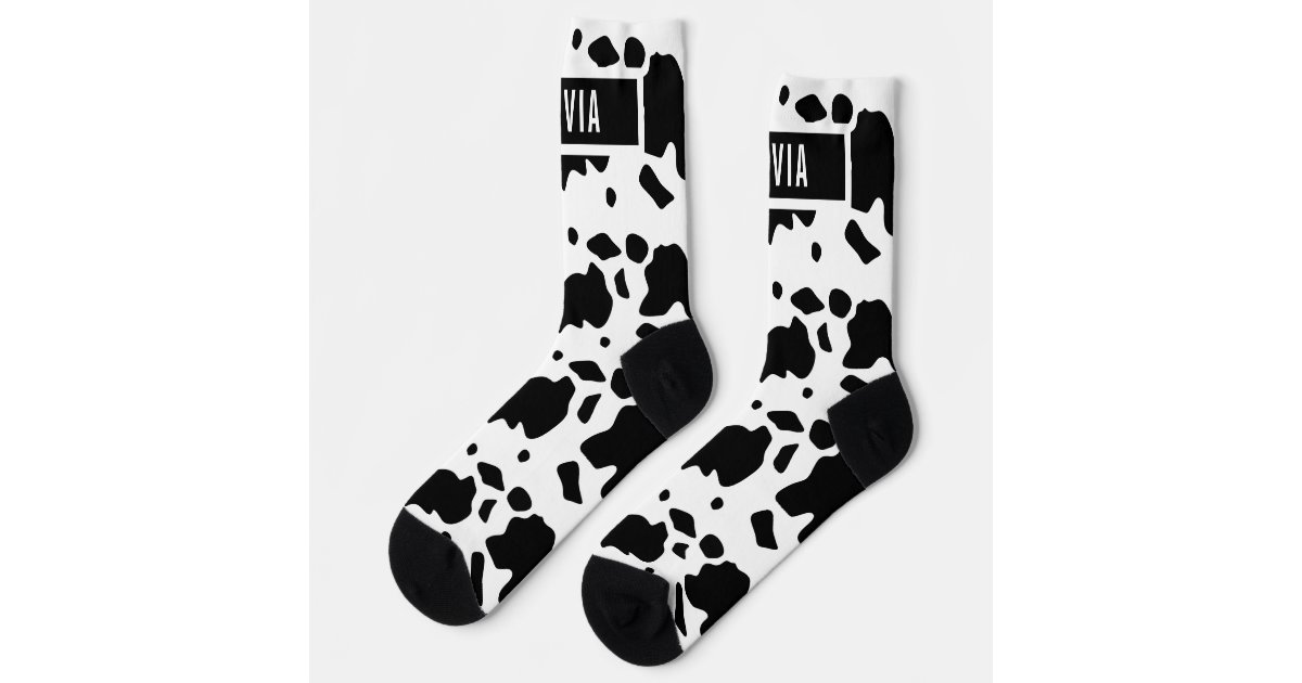 Fun Custom Name Holstein Cow Animal Print Pattern Socks | Zazzle