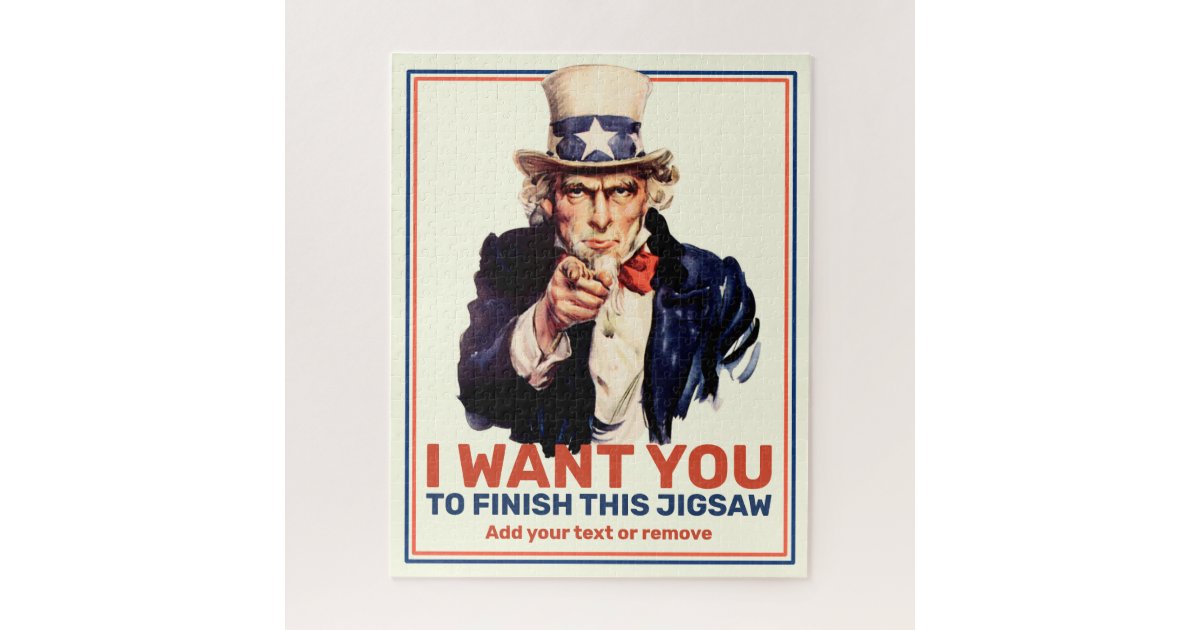 Fun custom text, Uncle Sam "I want You" poster, Jigsaw Puzzle | Zazzle