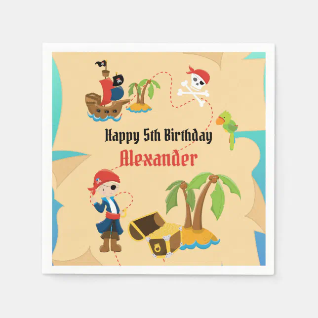Fun Custom Treasure Map Boy Pirate Birthday Party Napkins | Zazzle