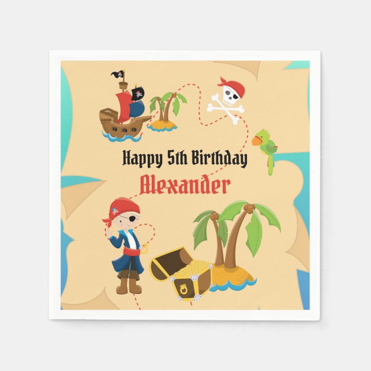 Fun Custom Treasure Map Boy Pirate Birthday Party Napkins | Zazzle