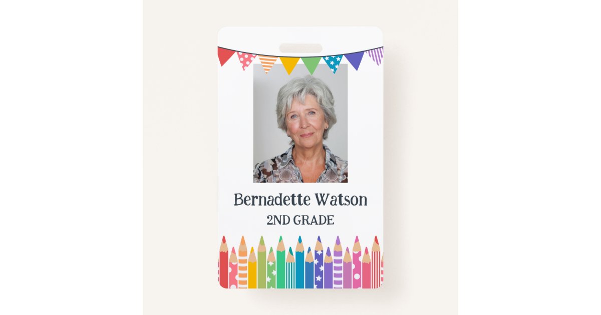 Fun Cute Colored Pencils School Teacher ID Badge | Zazzle