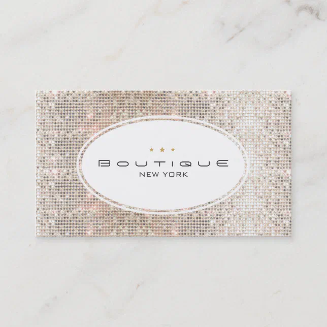 Fun & Cute Fashion Boutique Faux Silver Sequins Business Card | Zazzle