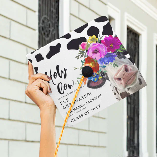 Fun Cute Floral 'Holy Cow' I've Graduated! Graduation Cap Topper | Zazzle