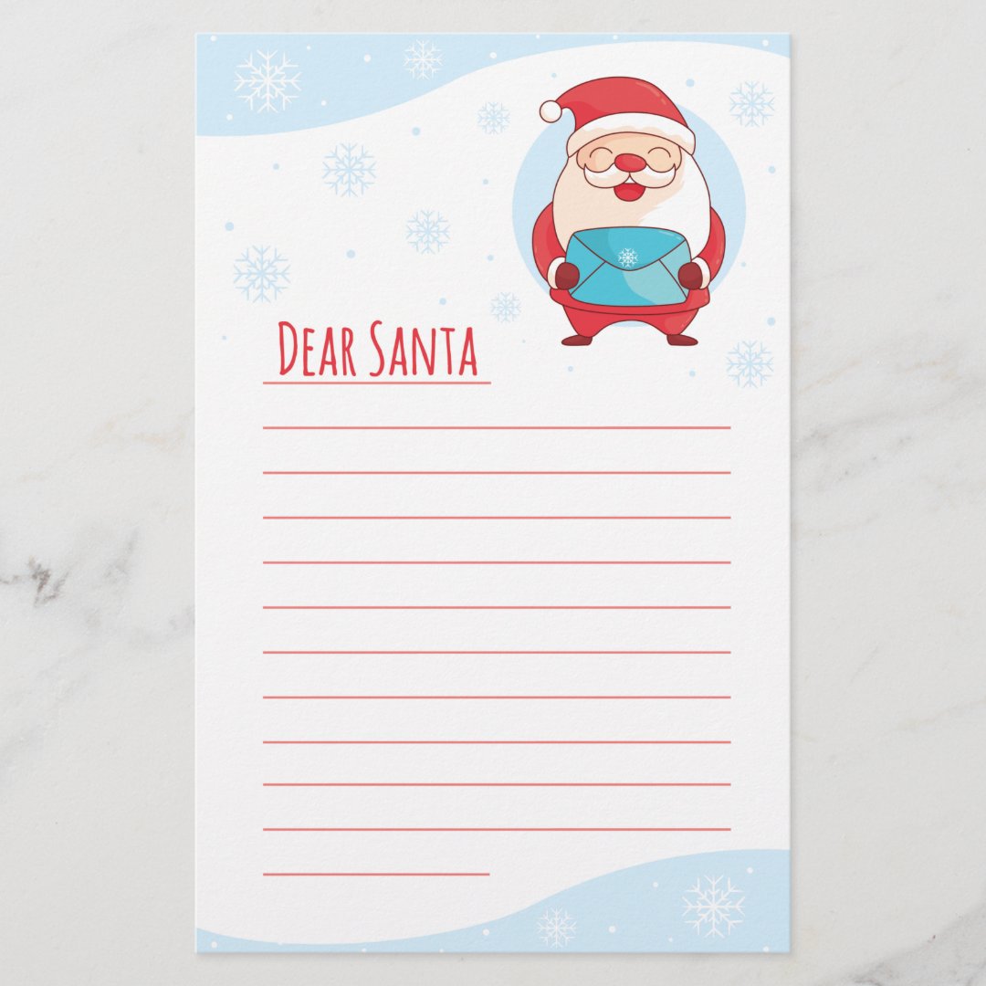 Fun Cute Letter to Dear Santa Claus lined template Stationery | Zazzle