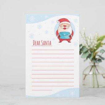 Fun Cute Letter to Dear Santa Claus lined template Stationery | Zazzle