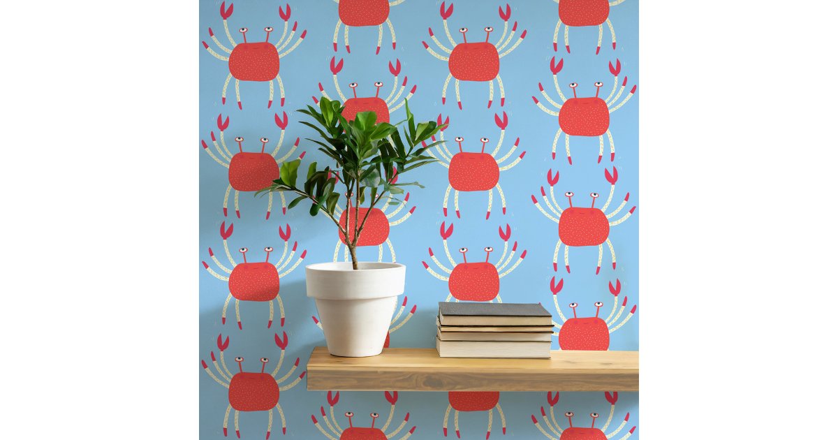 Fun Dancing Crab Coastal Pattern Wallpaper | Zazzle