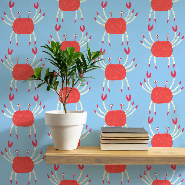 Fun Dancing Crab Coastal Pattern Wallpaper | Zazzle