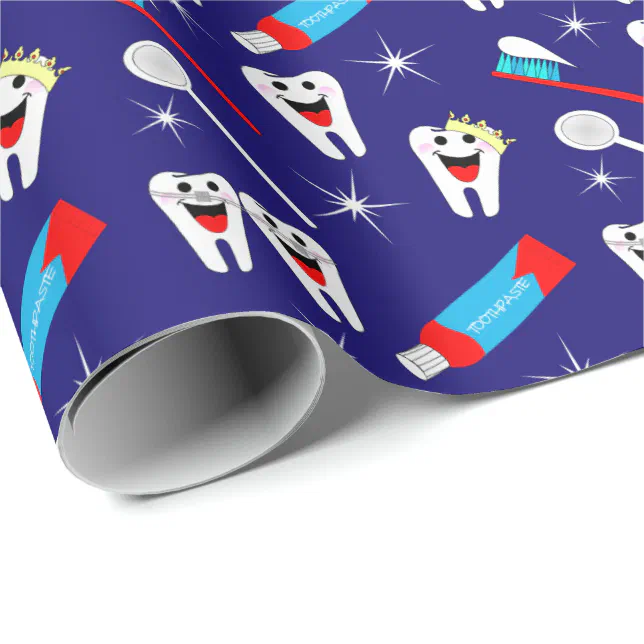 Fun Dental Clinic Dentist Cartoon Teeth Pattern Wrapping Paper | Zazzle